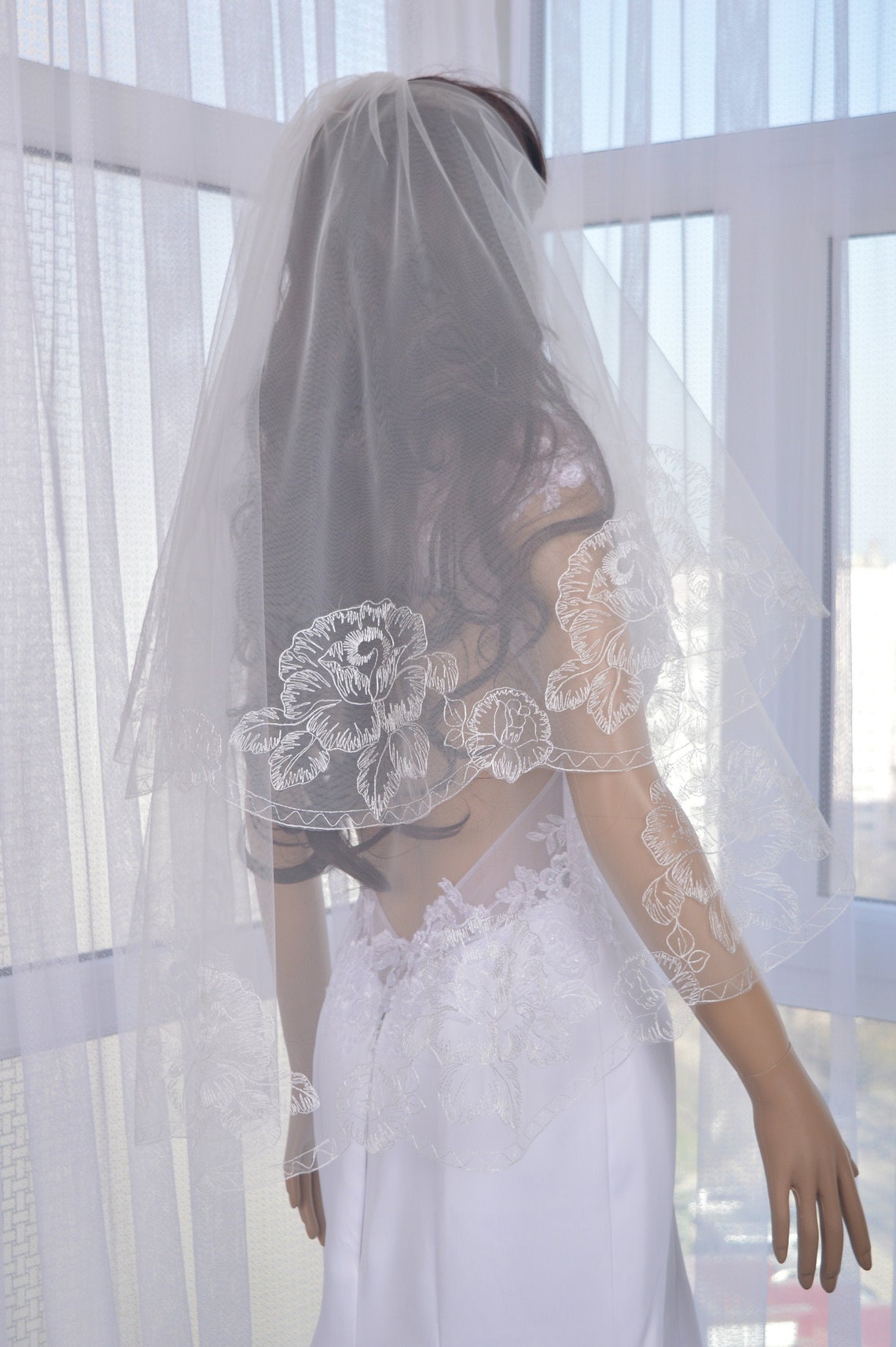 Veil in 2 Layerwedding Veil Embroidered Veilbridal - Etsy