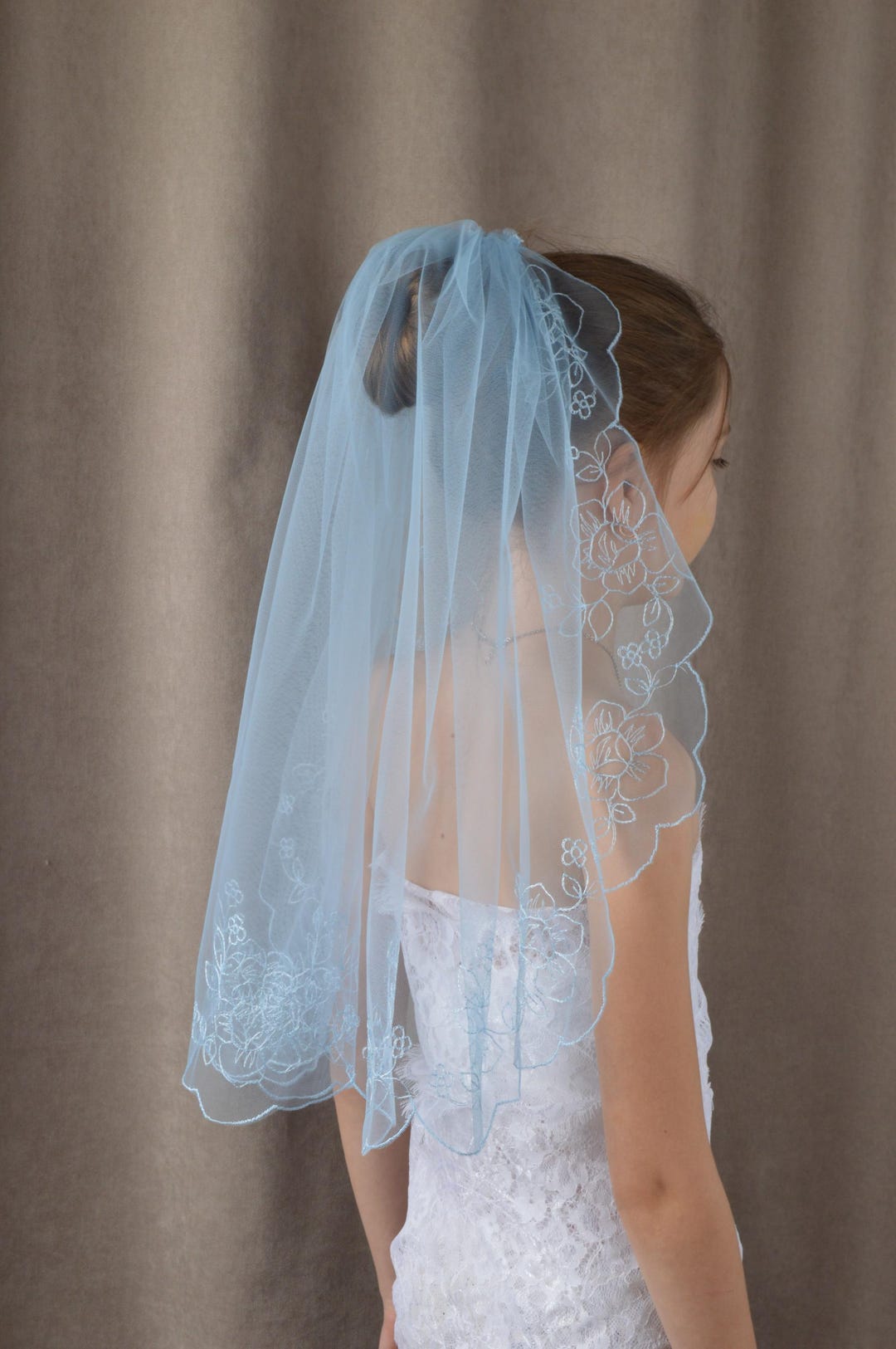 Sky Blue Veil for First Communion, Children Girl's First Communion Veil ...