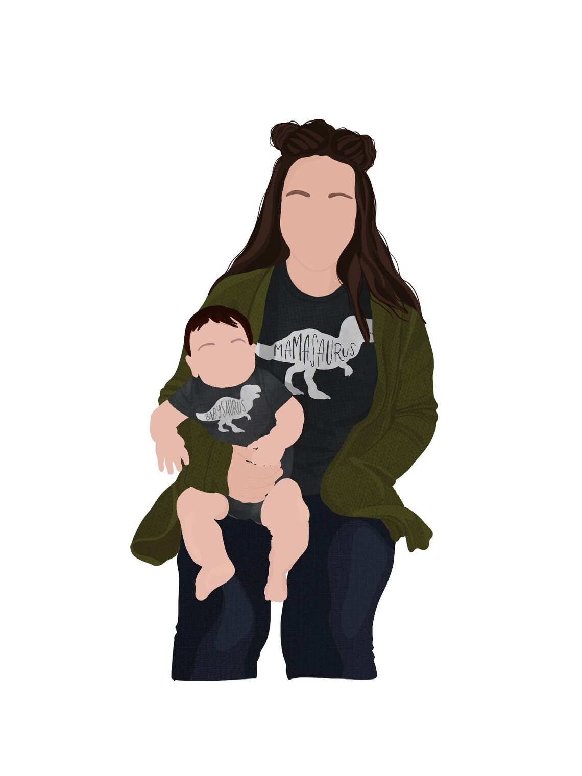 Custom Digital Faceless Portrait Cartoon Drawing Christmas | Etsy