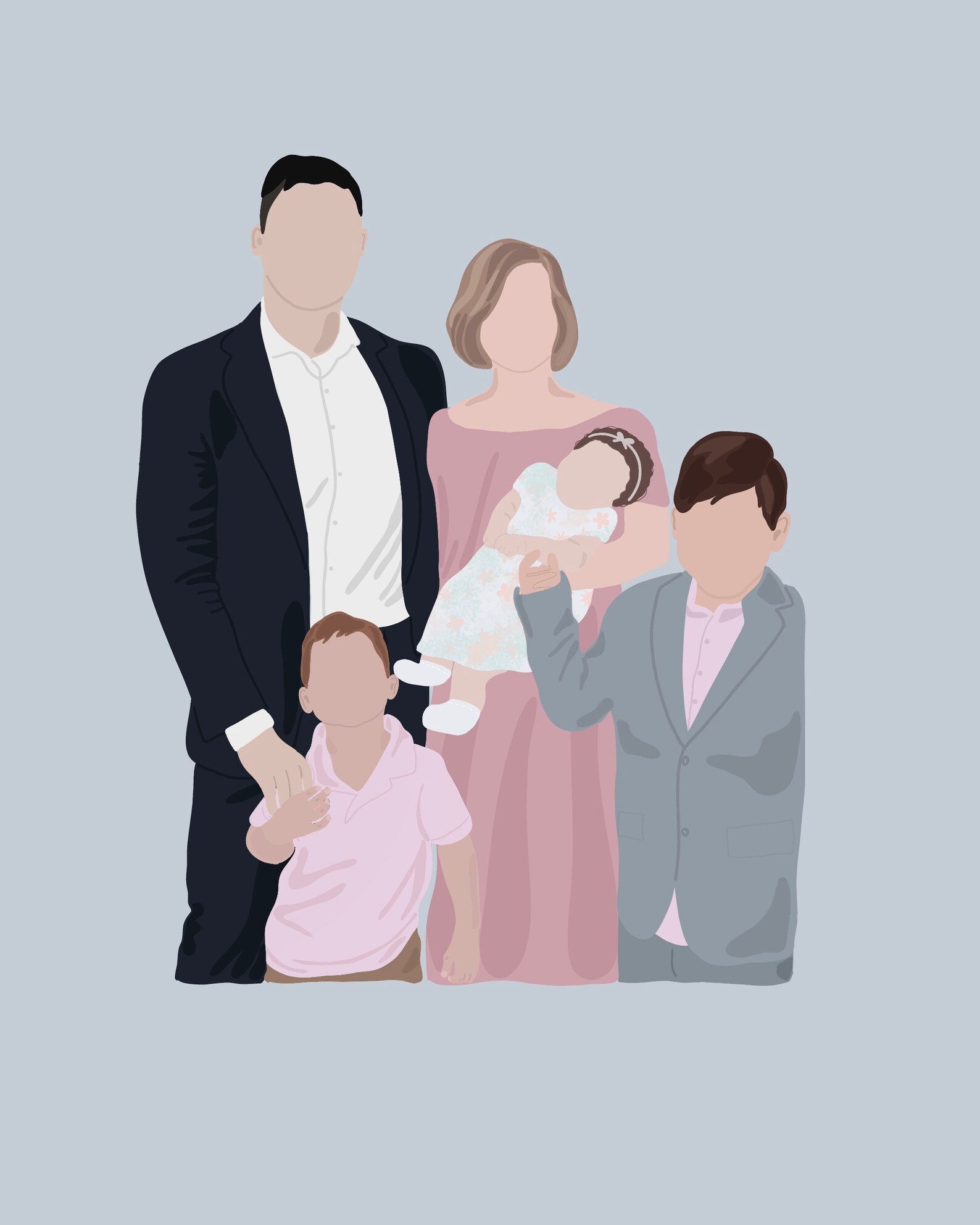 Custom Digital Faceless Portrait Cartoon Drawing Christmas | Etsy