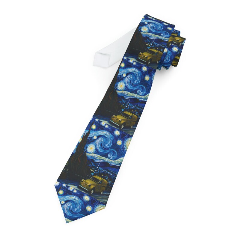 Starry Night, After Van Gogh With Post Office Van. Necktie. Tribute Art ...