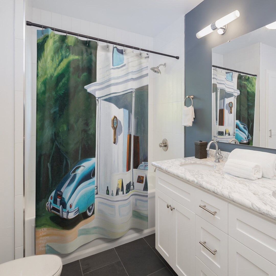 7 A.M. After Edward Hopper, Shower Curtains. Morning Light Bathroom ...