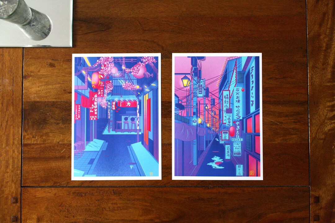 Tokyo/japan A4 Print Set of 2. Shinjukushibuyastreetneon - Etsy