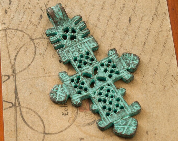 Ethiopian Cross Coptic Cross Copper Plated Green Patina - Etsy