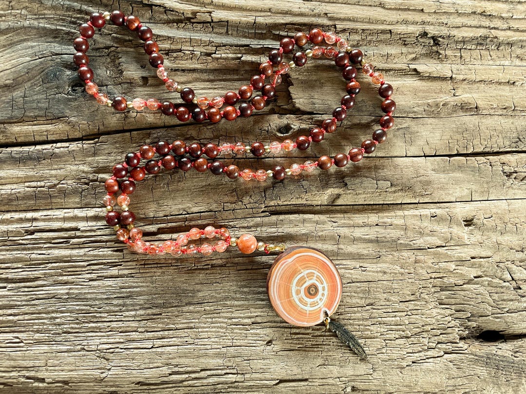 Sacral Chakra Mala Necklace, 108 Beads, Orange Aventurine, Rock Crystal ...