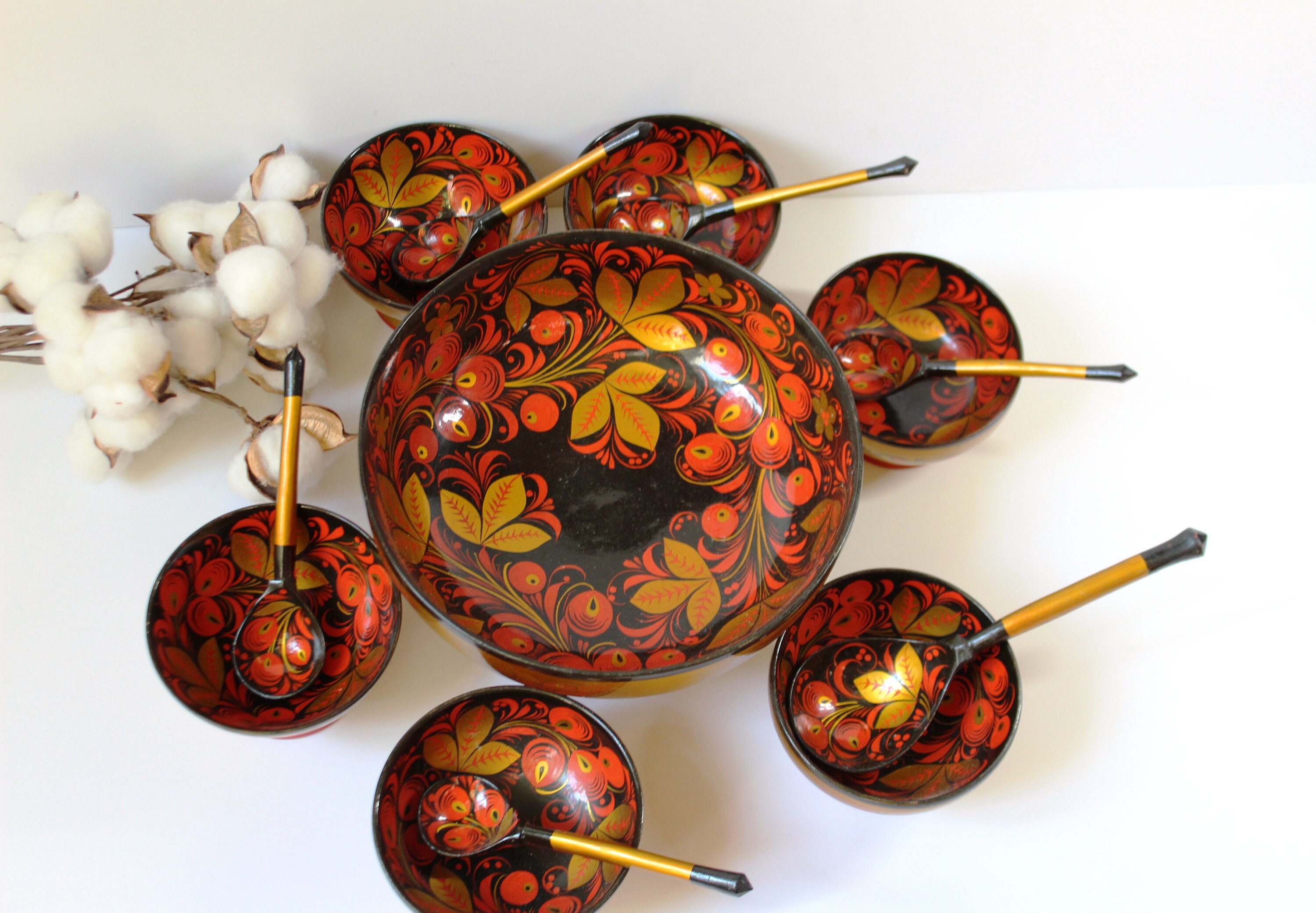 Kitchen Decor Vintage Russian Khokhloma Handpainted Wooden - Etsy
