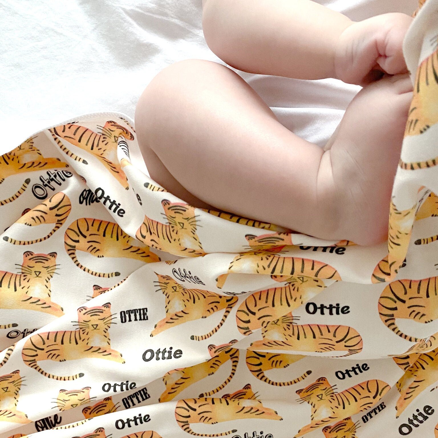 Personalised Orange Tiger Baby Swaddle Blanket | Etsy