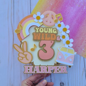 Young, Wild, and Three Hippie Boho Cake Topper - Etsy