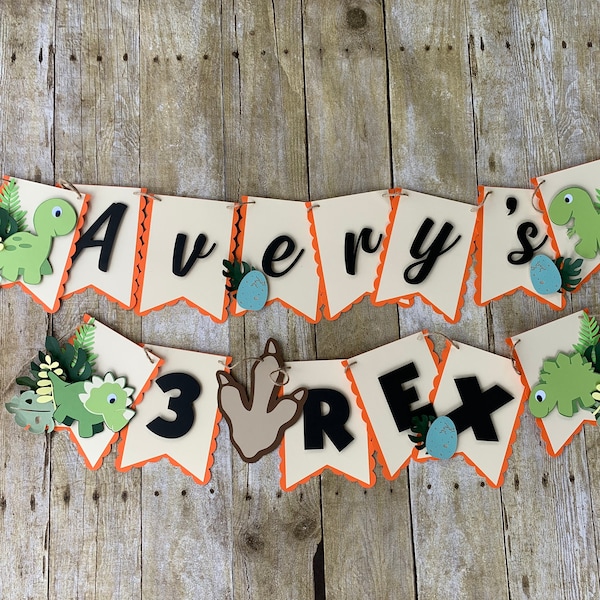 Three Rex Birthday Banner - Etsy