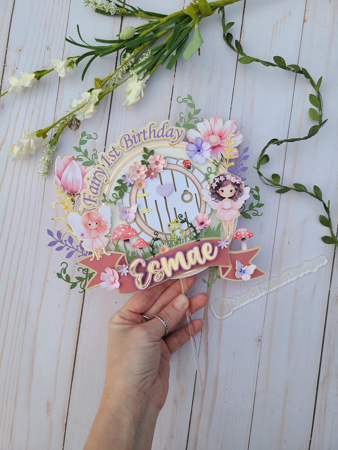 Pink Fairy 1st Birthday Garden Cake Topper / Princess Fairy Cake Topper ...