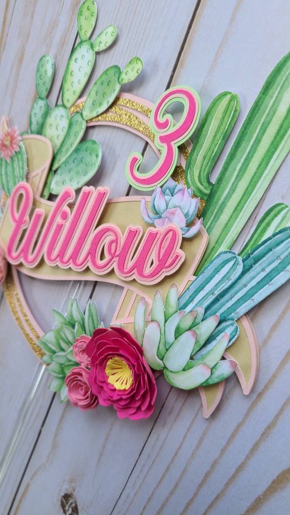 Floral Cactus Succulent Theme Cake Topper - Etsy