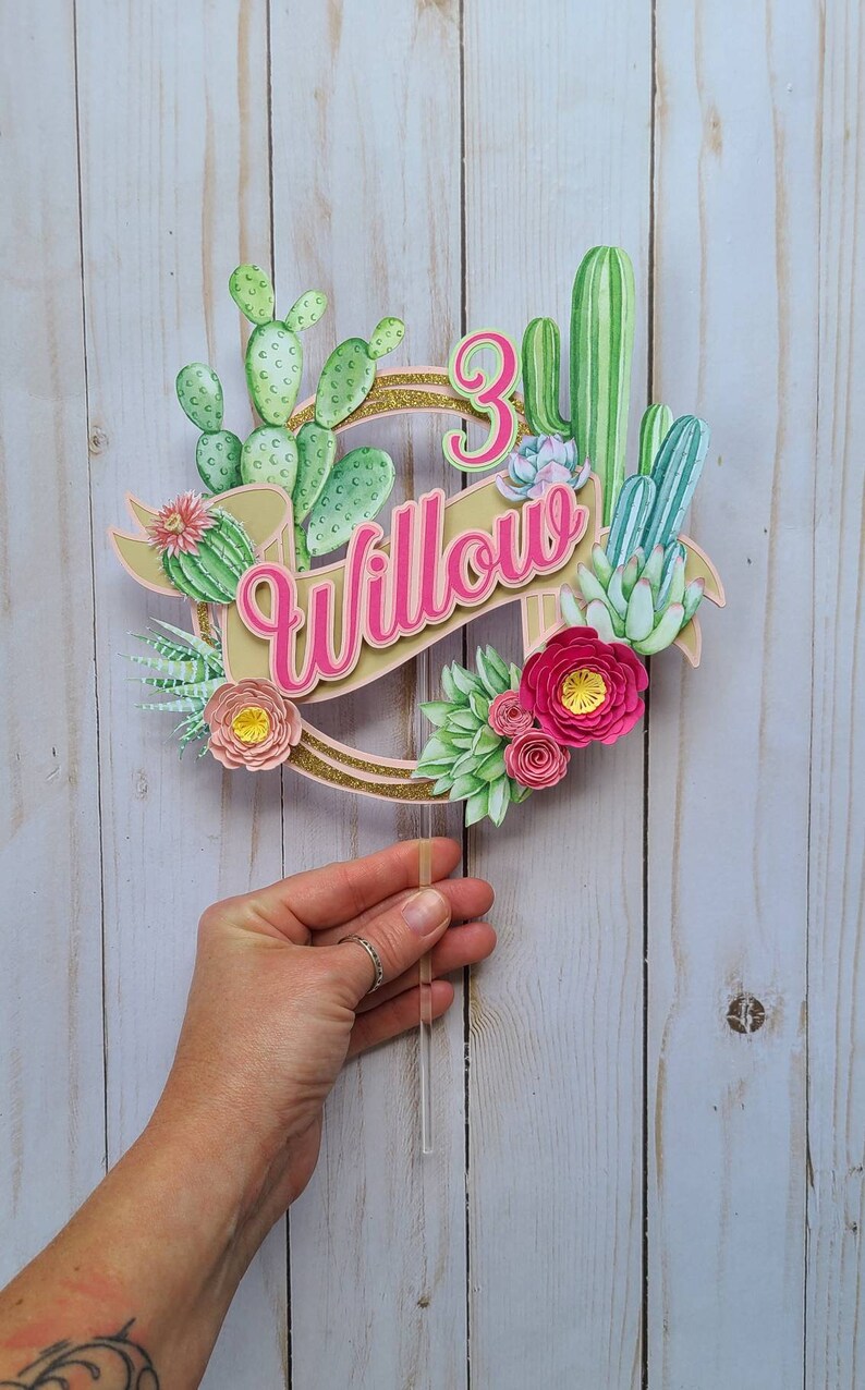 Floral Cactus Succulent Theme Cake Topper - Etsy