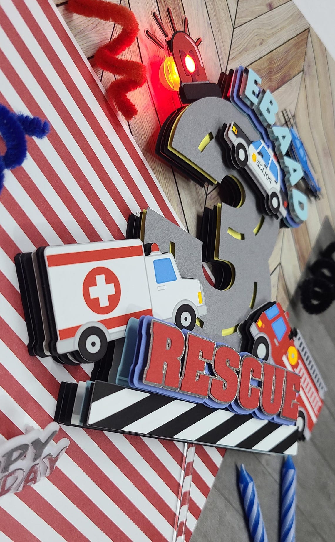 First Responder Cake Topper: Light-up Siren, Rescue Theme - Etsy