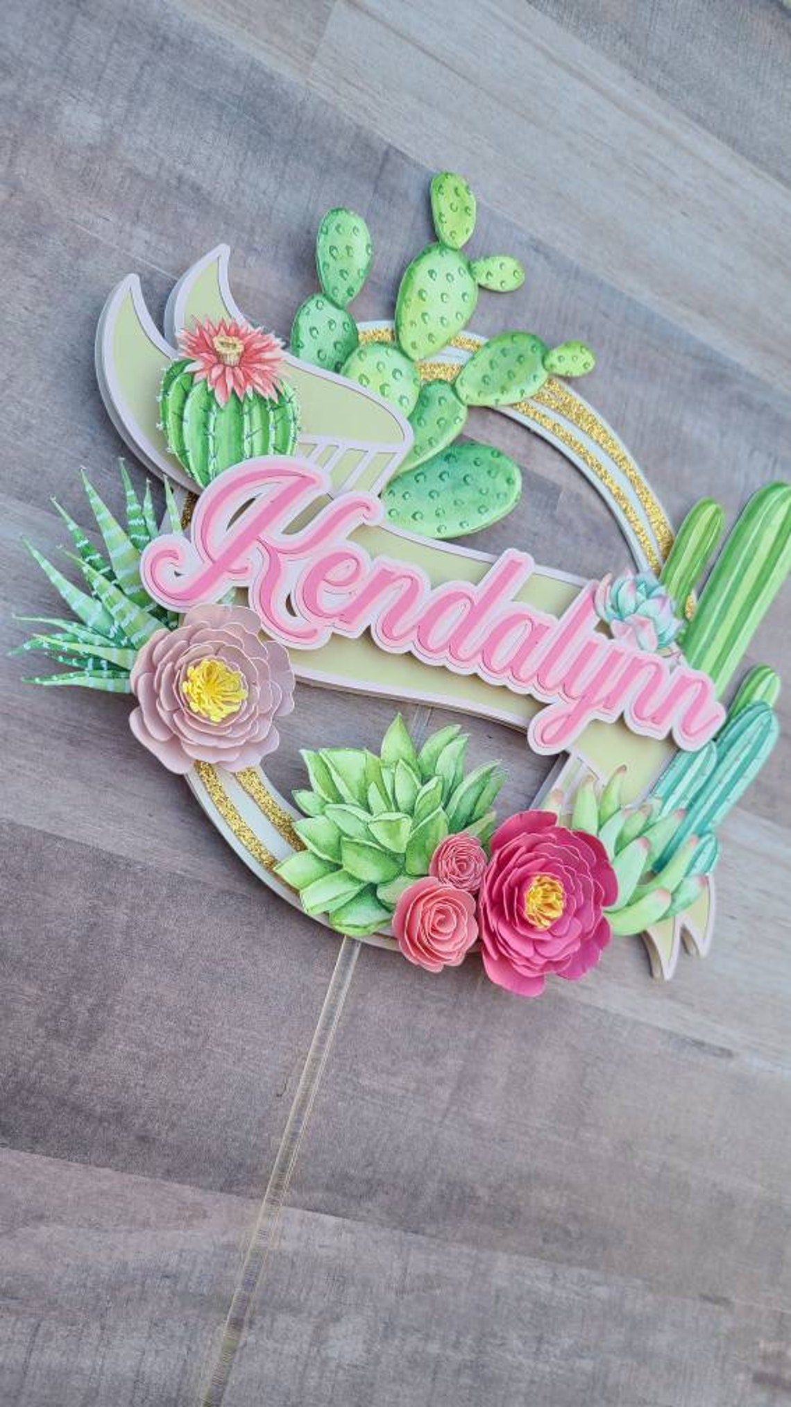 Floral Cactus Succulent Theme Cake Topper - Etsy