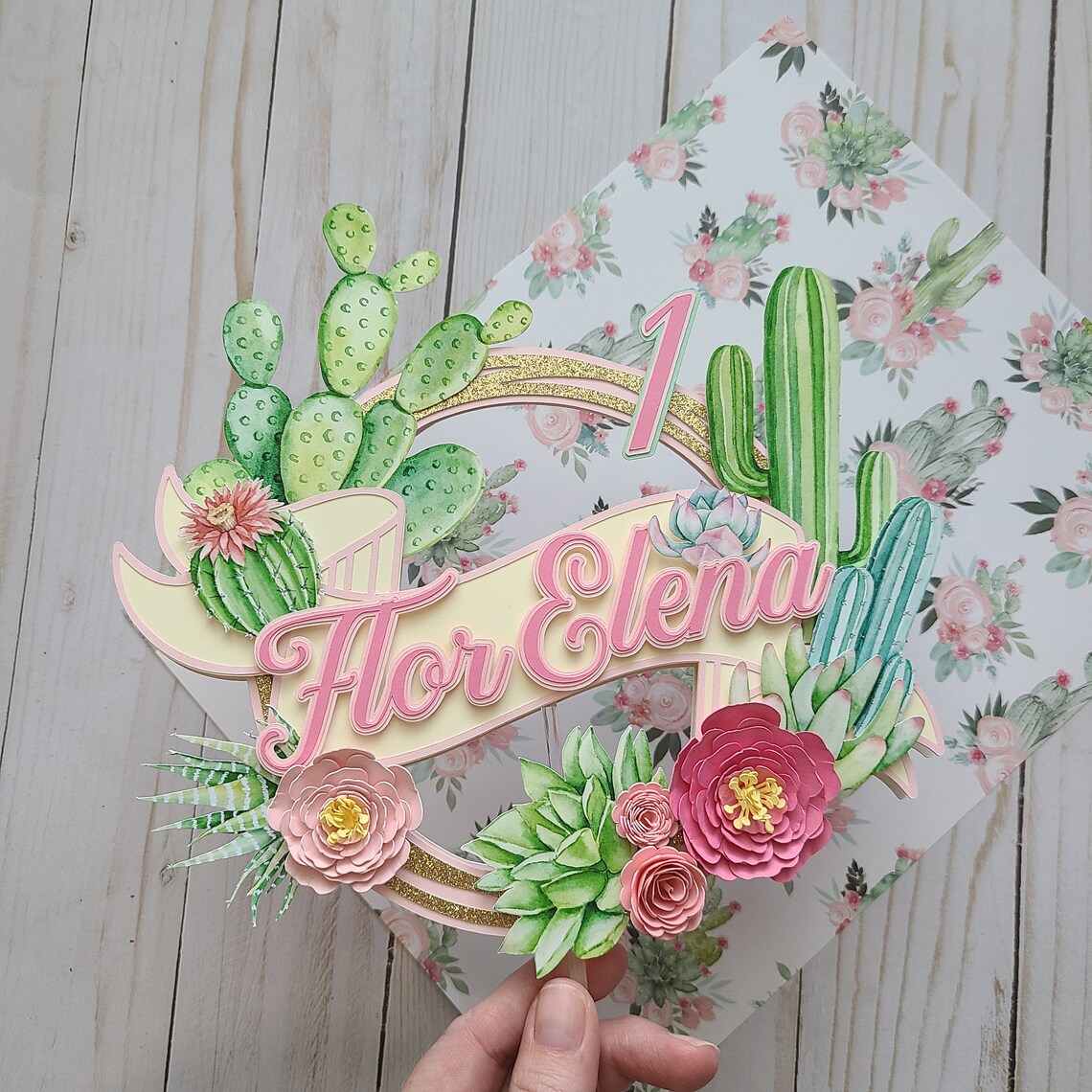 Floral Cactus Succulent Theme Cake Topper - Etsy