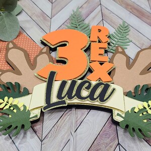 Three-rex Cake Topper: Orange & Green Dinosaur Party Decor - Etsy