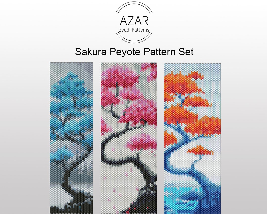Sakura Blossom Set Beaded Peyote Pattern Tree Peyote Bead Bracelet Blue ...