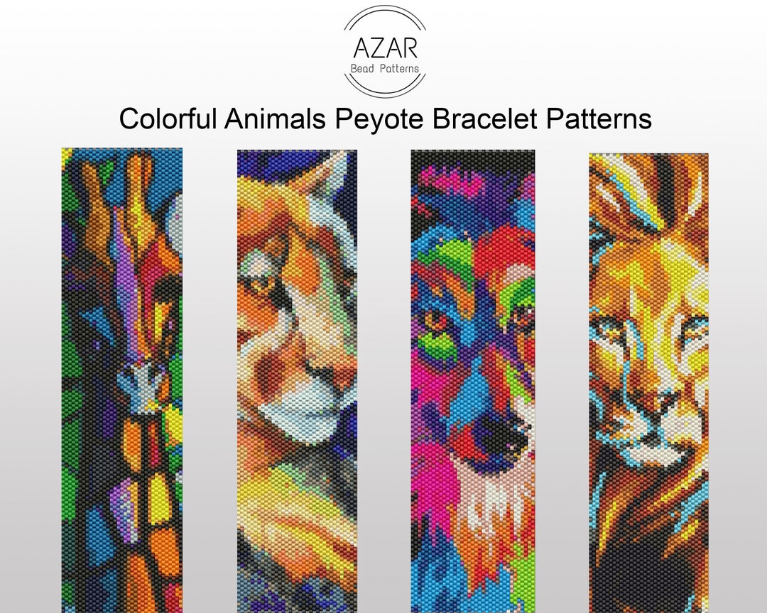 Colorful Animals Peyote Pattern Set Wolf Bead Bracelet Lion Pendant ...