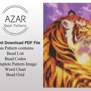 Tiger Bead Peyote Pattern DIY Delica Beading Lion Face Wild Animal Face ...