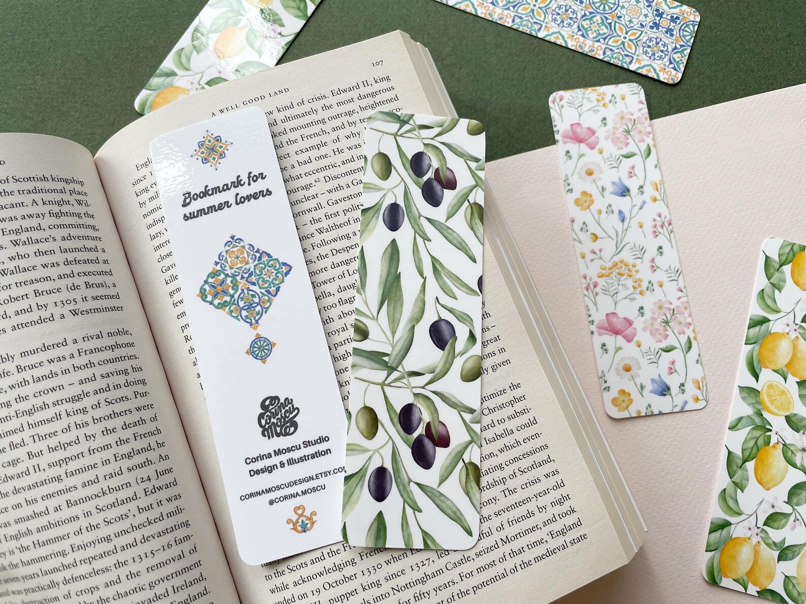Mediterranean Bookmark Set of 4. Illustrated Italian Book Gift for ...