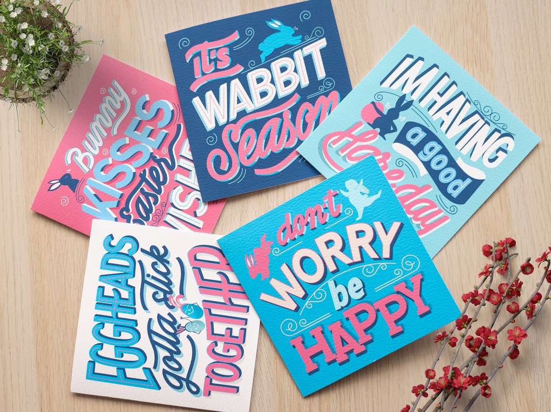Funky Hand Lettered Easter Cards Set: Watercolor Paper - Etsy UK