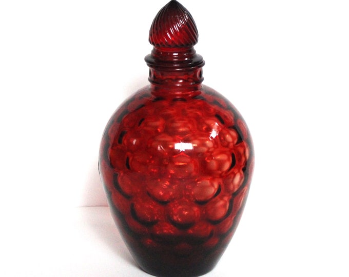 Vintage Wheaton Ruby Red Optic Honeycomb Pattern Glass Bottle Decanter ...