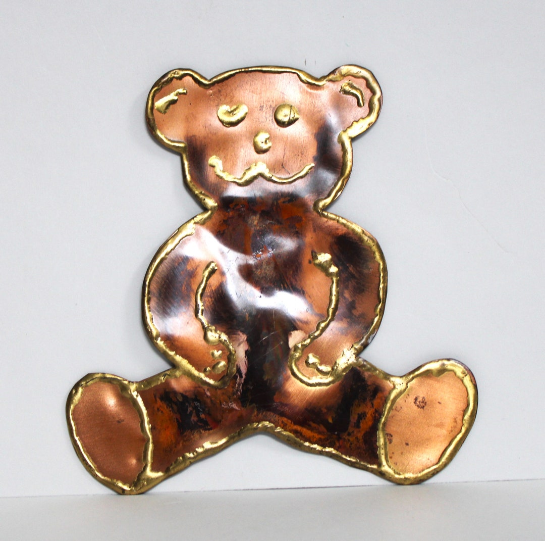 Vintage Copper Art Teddy Bear Wall Hanging 7" - Etsy