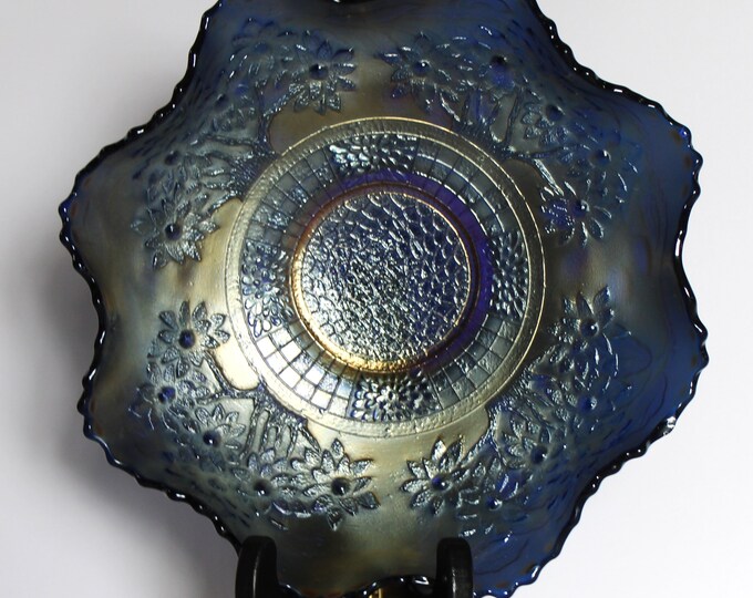 Vintage Fenton “orange Tree” Ruffled Bowl 9” in Iridescent Blue - Etsy