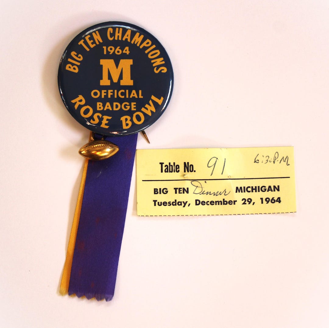 1964 University of Michigan Rose Bowl Pinback Button With Dinner Ticket ...