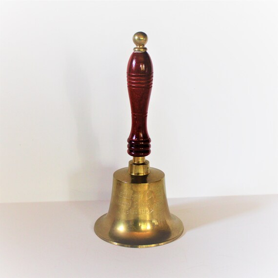 Vintage Solid Brass Teacher's Bell with Wood Handle | Etsy