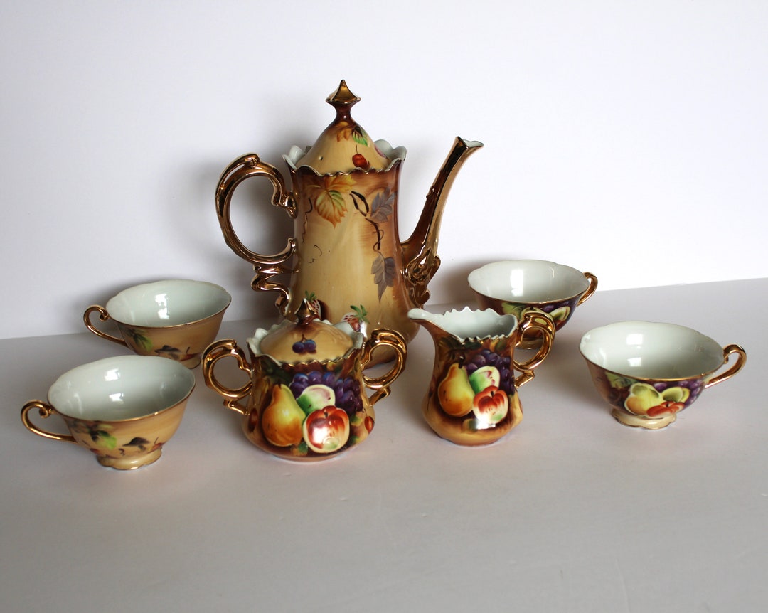 Gorgeous 9 Pc Vintage Lefton HERITAGE BROWN Fruit Pattern Hand-painted ...