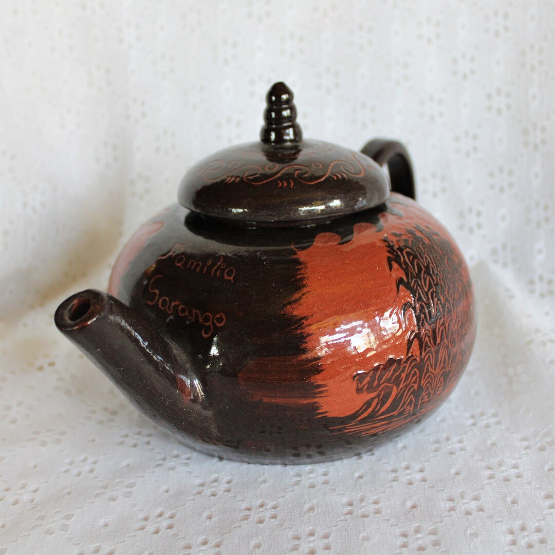 Vintage Terracotta Teapot Handmade in Ecuador Artist Signed - Etsy