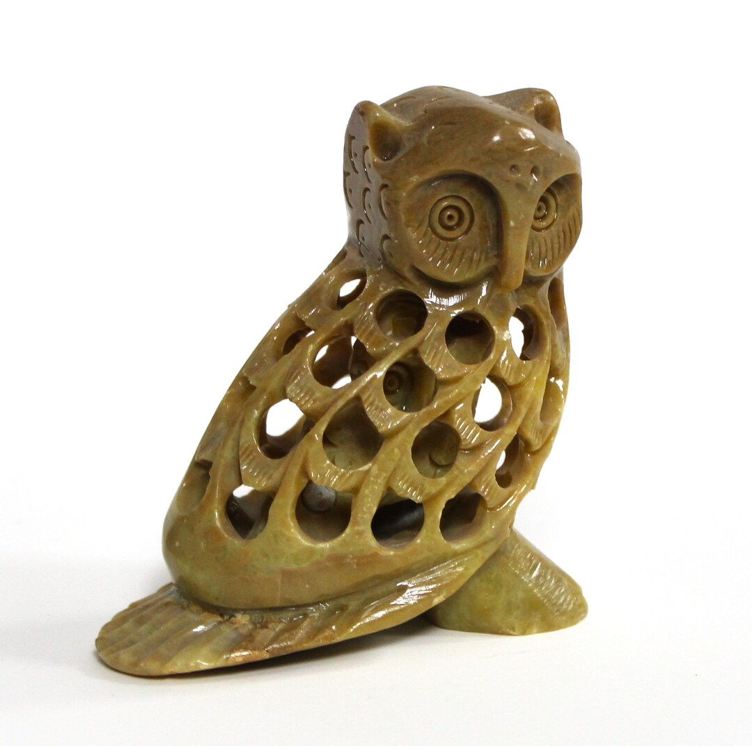 Vintage Hand Carved Stone Owl Inside of Owl Figurine - Etsy