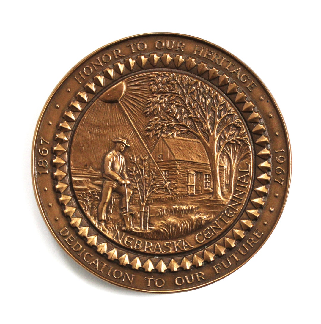 1867 - 1967 NEBRASKA CENTENNIAL Bronze Medal 70MM ~ Medallic Art Co. N ...