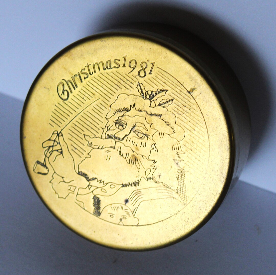 Christmas 1981 Santa Claus Brass Red Velvet Lined Trinket Pill Box by ...
