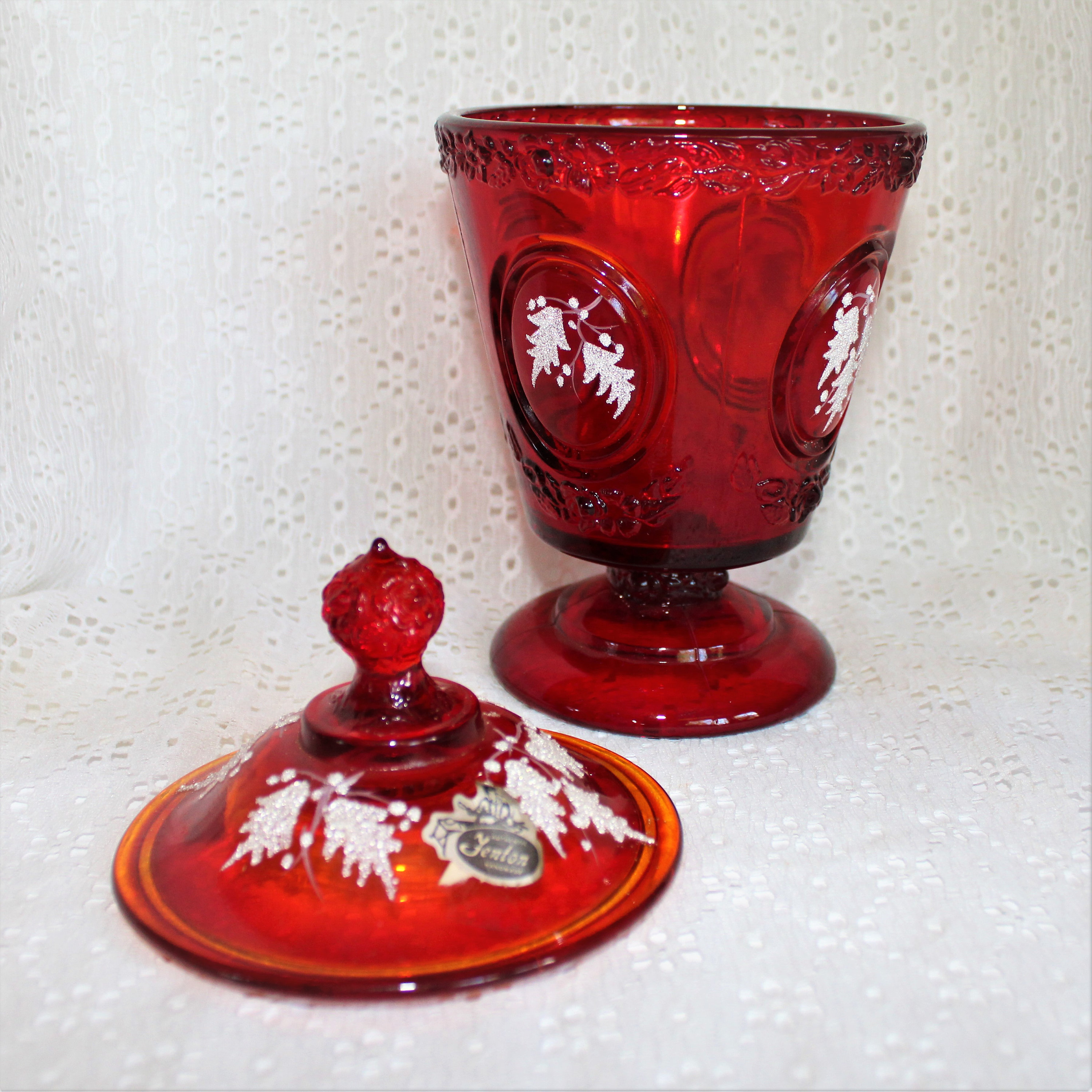 Vintage FENTON Ruby Red Glass Footed Compote With Hand Painted - Etsy