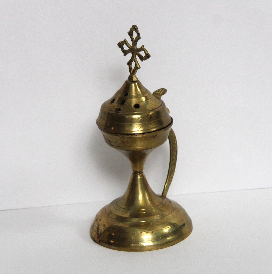 Vintage Hand Crafted Brass Icon Lamp Incense Burner Censer With Cross ...