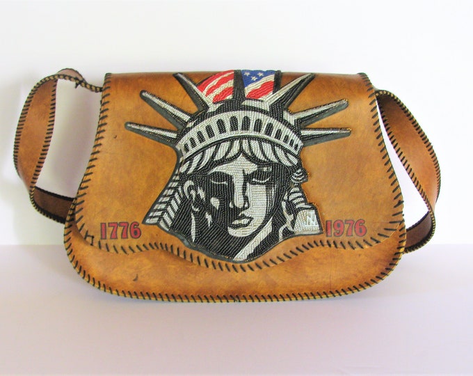 Vintage BICENTENNIAL 1776 - 1976 STATUE of LIBERTY Bead Work Leather ...