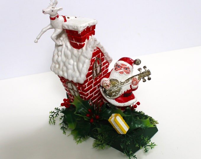 Vintage Christmas Kitsch Soft Plastic Blow Mold Banjo Playing Santa ...