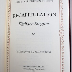 Franklin Library First Edition recapitulation by Wallace Stegner - Etsy