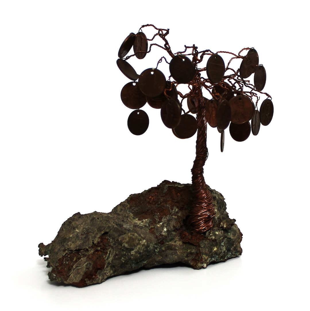 Vintage Copper Wire Tree Sculpture W/copper Pennies on Copper Ore Rock ...