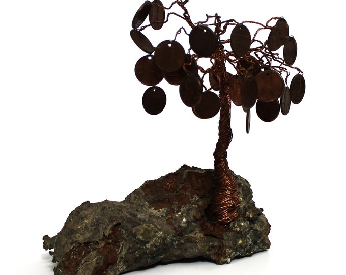 Vintage Copper Wire Tree Sculpture W/copper Pennies on Copper Ore Rock ...