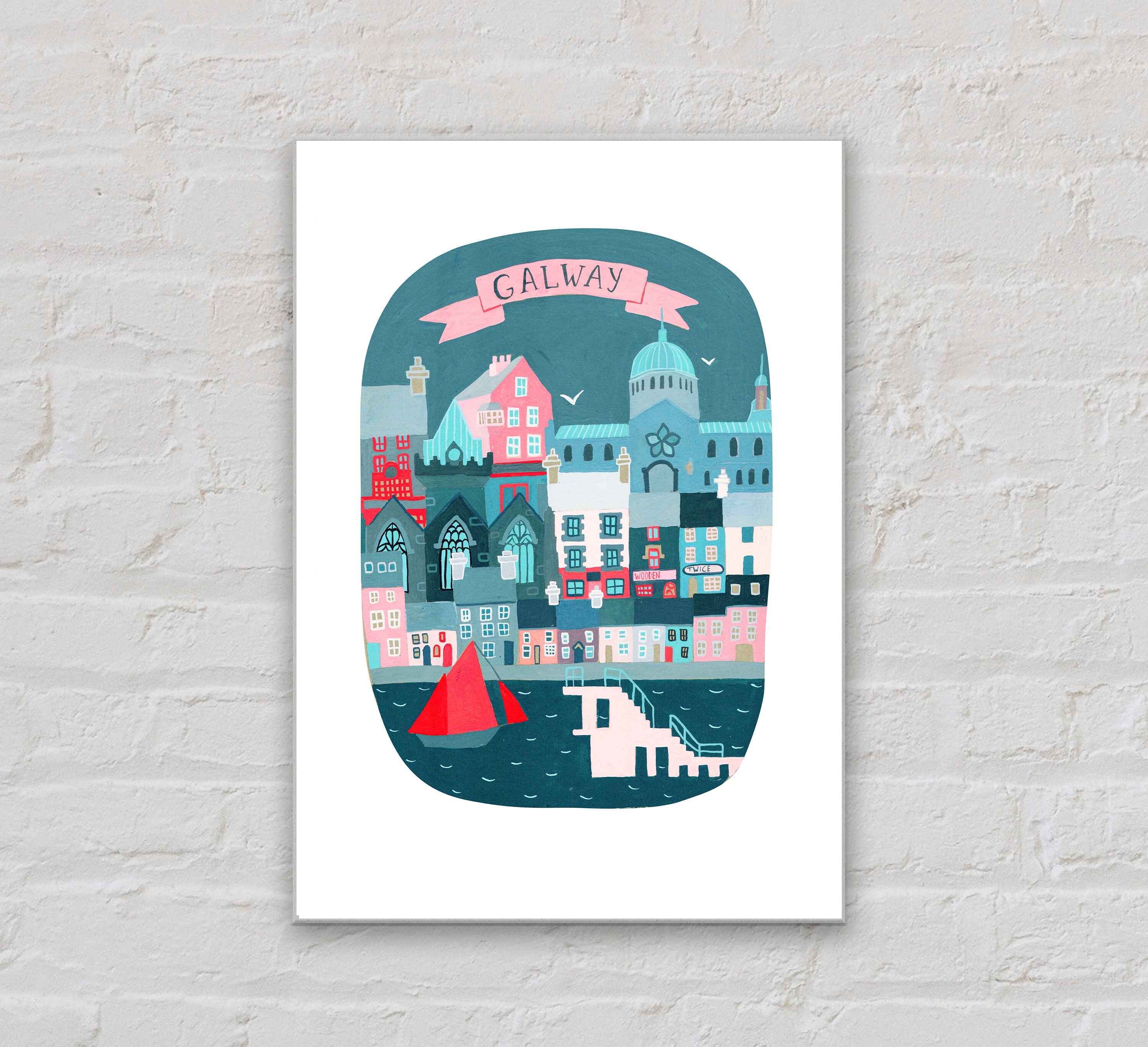 Colorful Galway Irish Cityscape Print, Ireland Art - Etsy