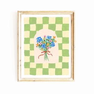 Checkers and Floral Art Print | Floral Wall Art | Bouquet Art Print ...