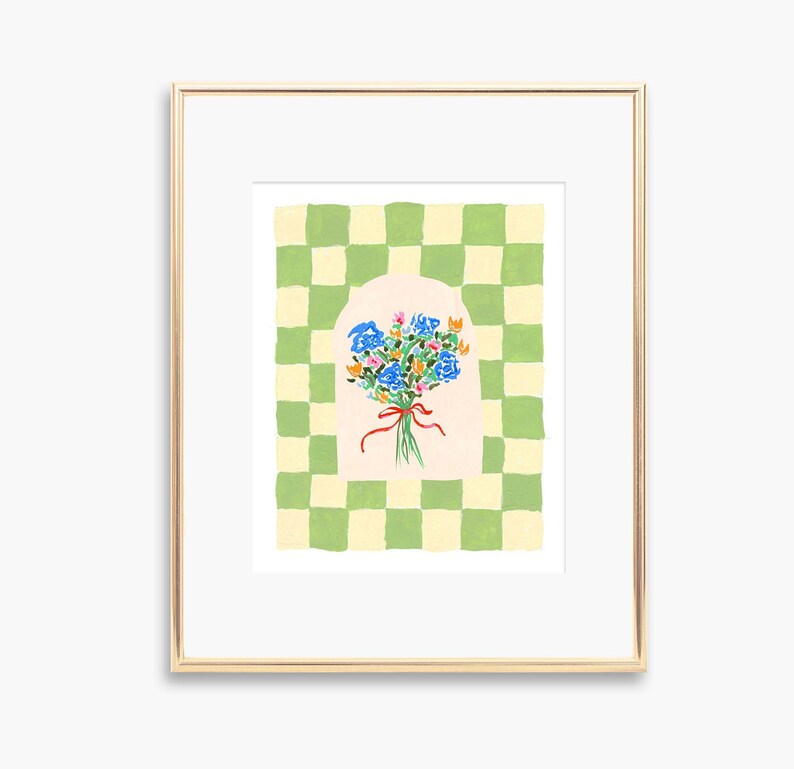 Checkers and Floral Art Print | Floral Wall Art | Bouquet Art Print ...