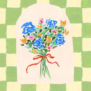 Checkers and Floral Art Print | Floral Wall Art | Bouquet Art Print ...