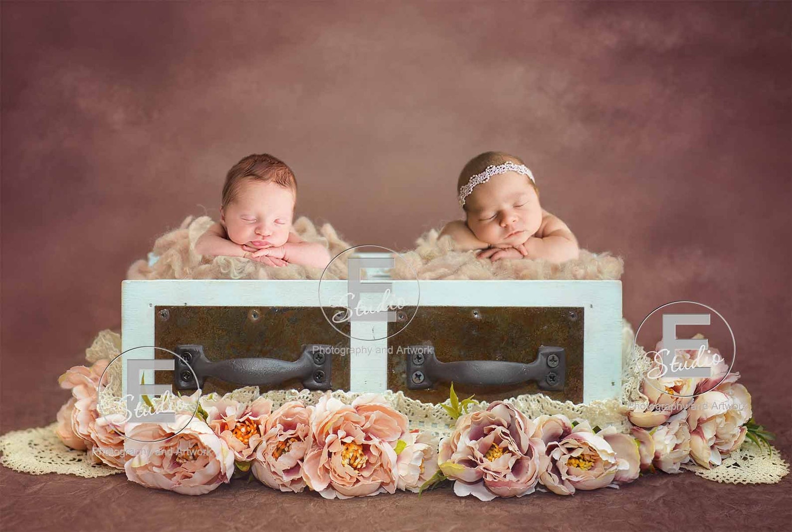 Twins Newborn Backdrop, 2 Babies Digital Template, Couple of Kids Photo ...