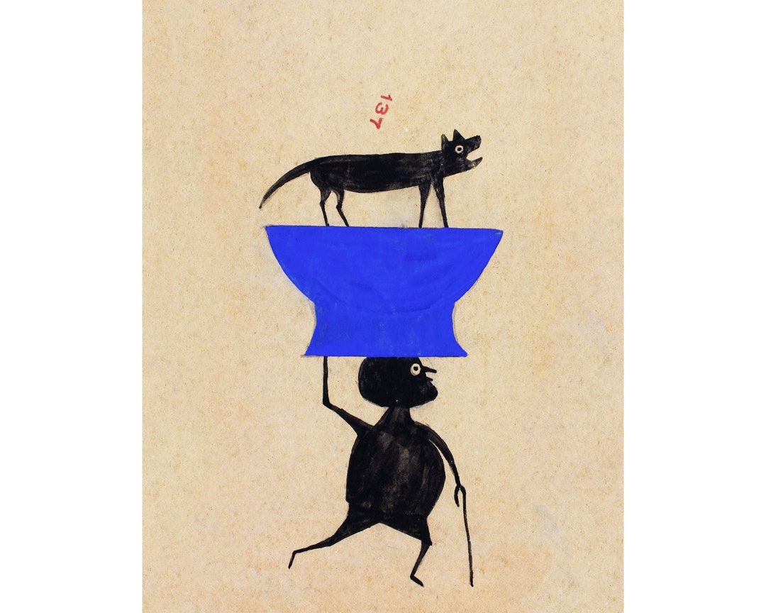 Bill Traylor Americana Art | Man Carrying Dog or Cat | Animal Folk Art ...