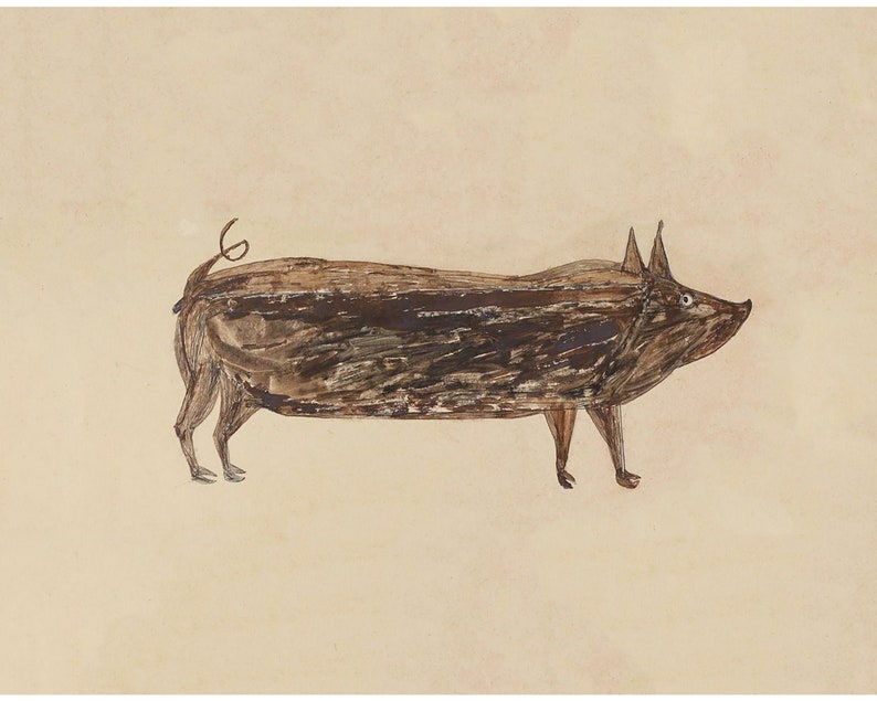 Bill Traylor Americana Art | Brown Pig | Farm Folk Art | African ...