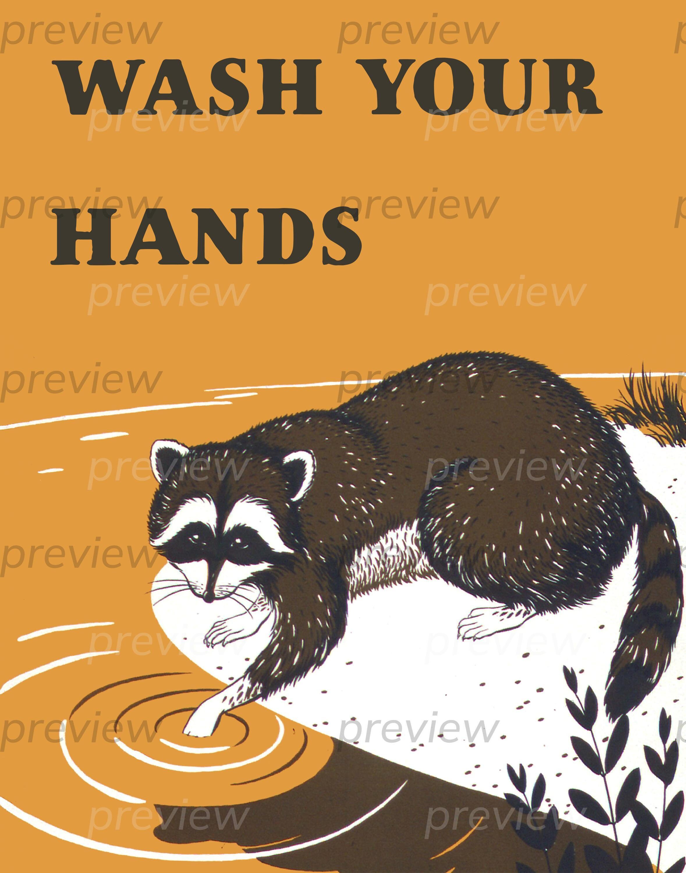 Raccoon Hand Washing Poster Wash Your Hands You Filthy Animal Sticker